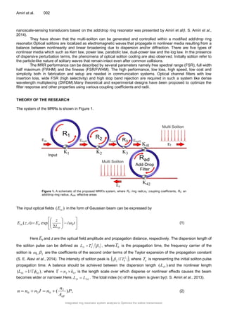 Integrated ring resonator system analysis to Optimize the soliton ...