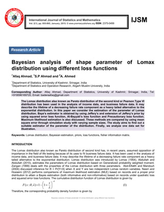 Bayesian analysis of shape parameter of Lomax distribution using different loss functions | PDF