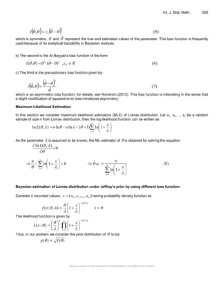 Bayesian analysis of shape parameter of Lomax distribution using different loss functions | PDF