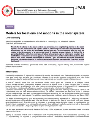 Models for locations and motions in the solar system | PDF