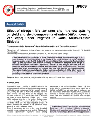 Effect of nitrogen fertilizer rates and intra-row spacing on yield and ...