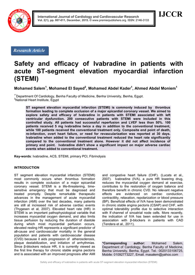 Safety and efficacy of Ivabradine in patients with acute ST-segment elevation myocardial ...