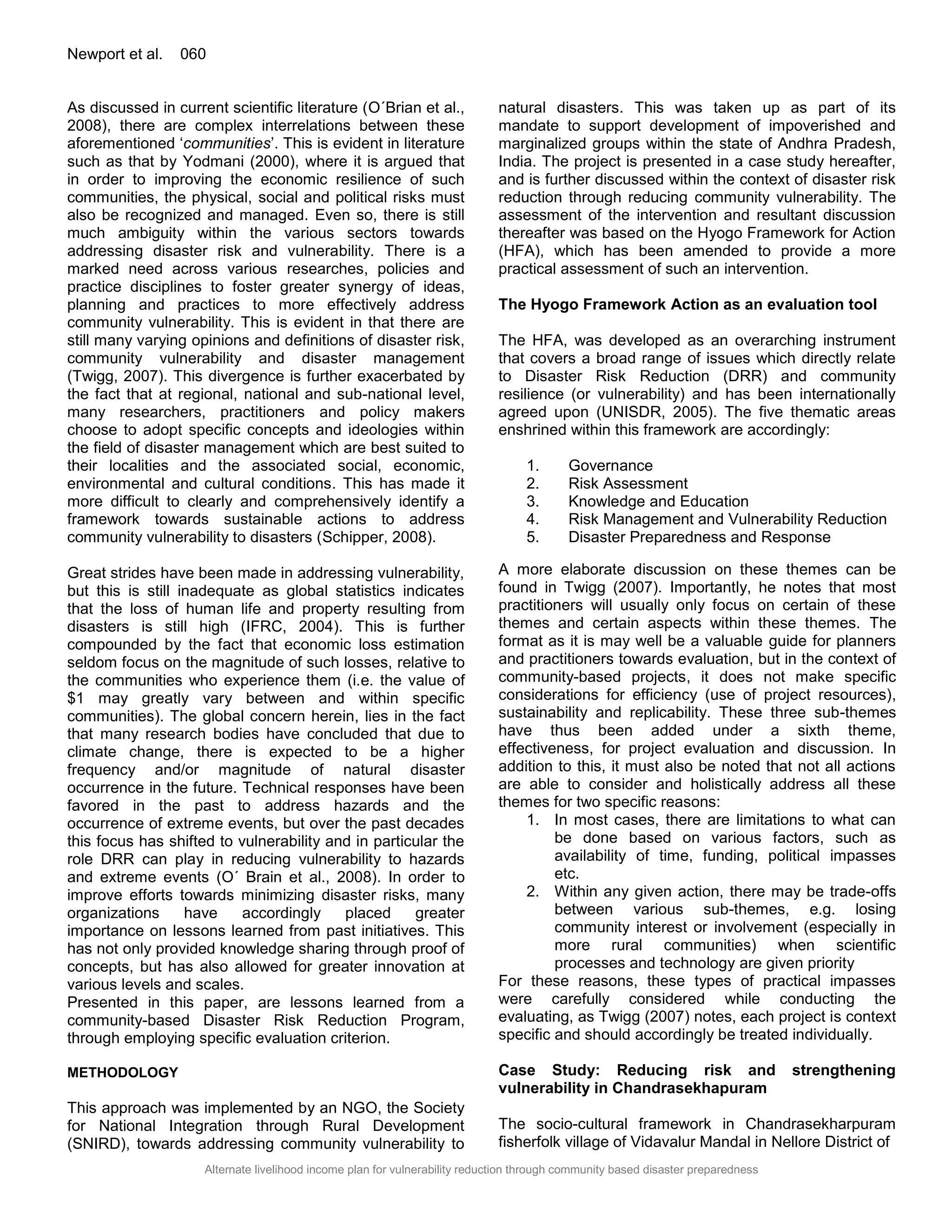 Alternate livelihood income plan for vulnerability reduction through ...