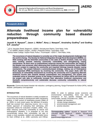 Alternate livelihood income plan for vulnerability reduction through ...