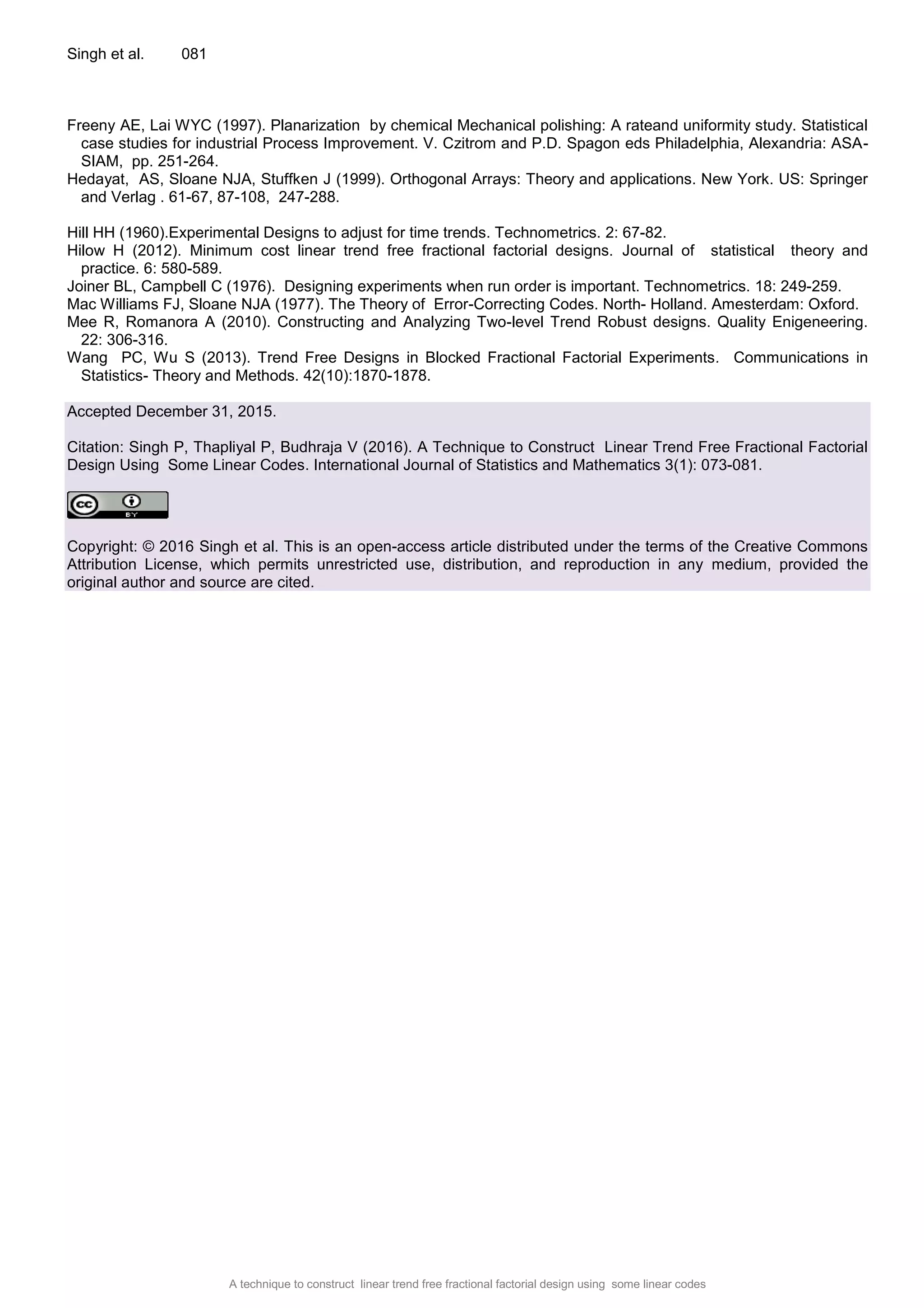 A technique to construct linear trend free fractional factorial design using some linear codes | PDF