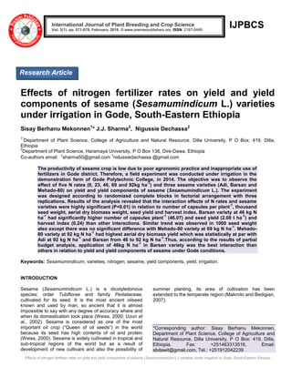 Effects of nitrogen fertilizer rates on yield and yield components of ...