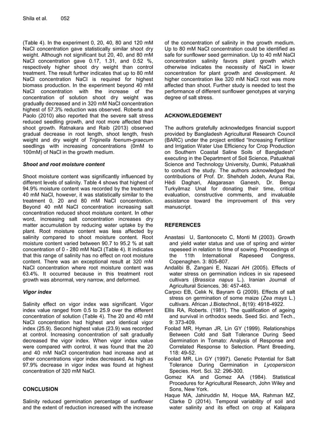 Effect Of Different Levels Of Salinity On Germination And Early