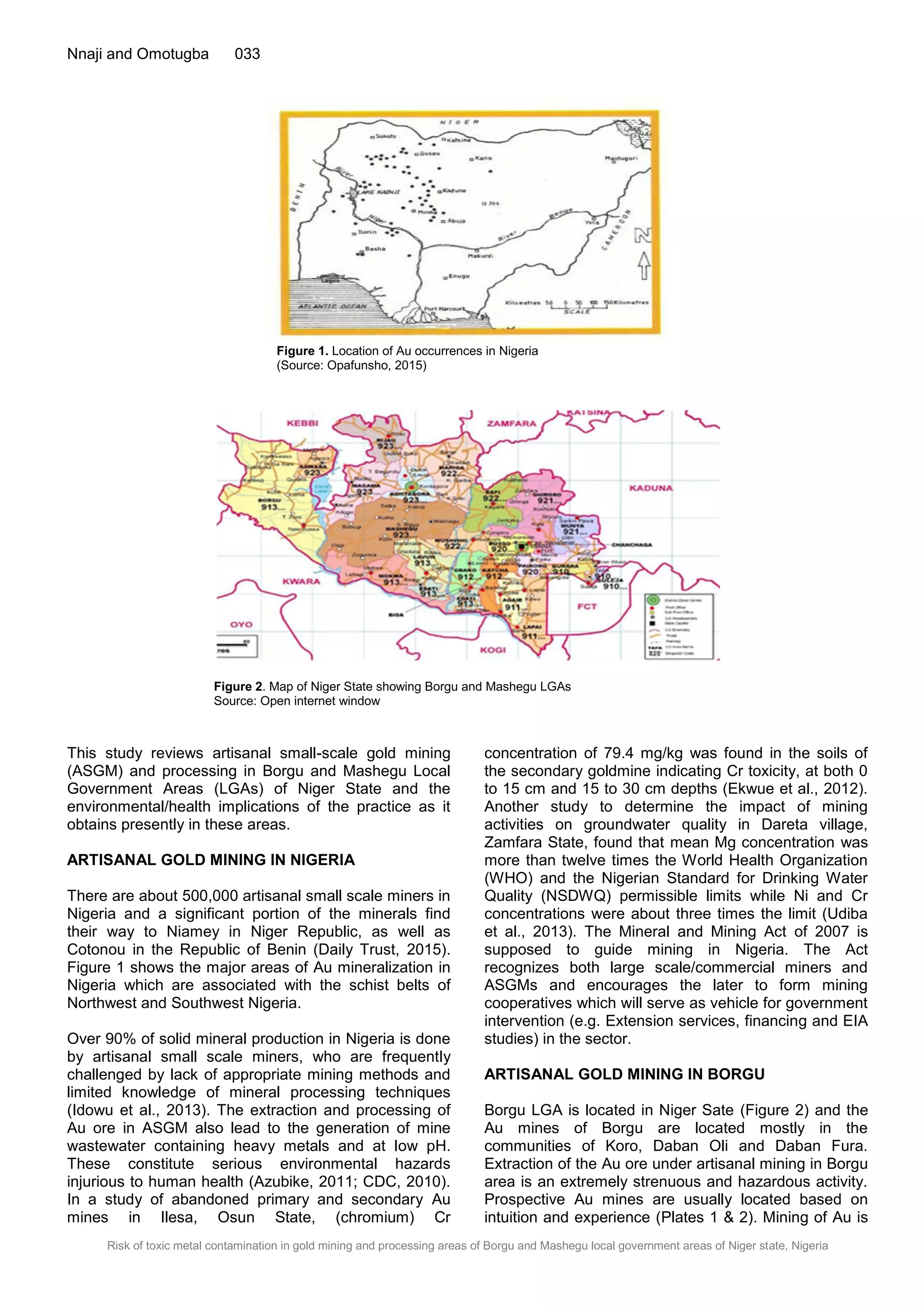 Risk of toxic metal contamination in gold mining and processing areas ...