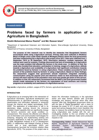 Problems faced by farmers in application of e-Agriculture in Bangladesh ...