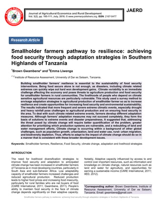 Smallholder farmers pathway to resilience: achieving food security through adaptation strategies ...