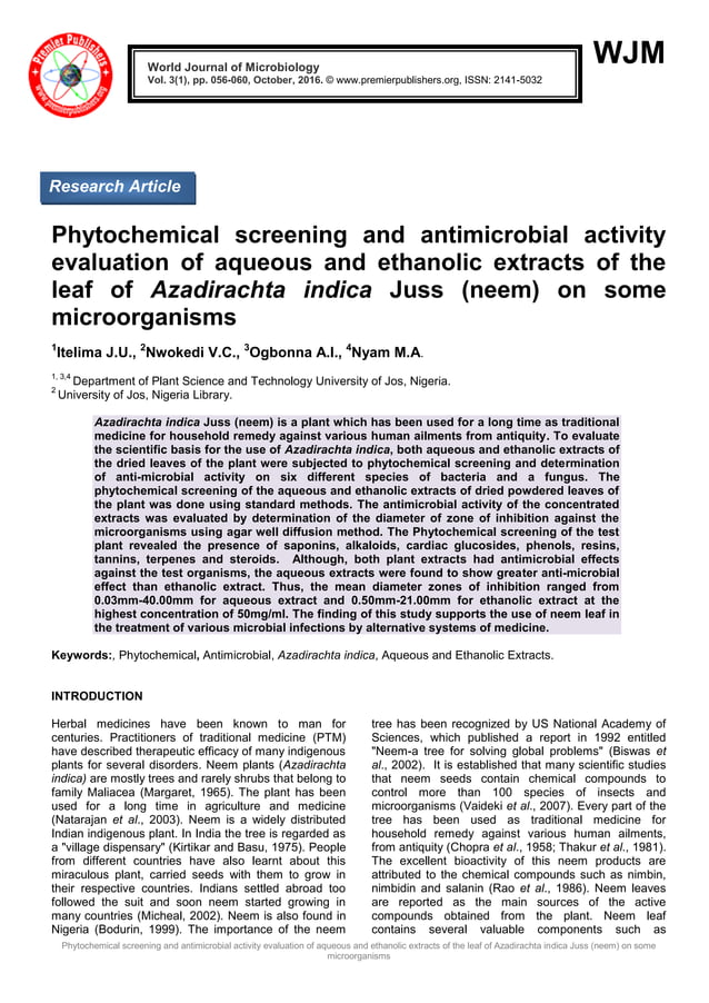 Phytochemical screening and antimicrobial activity evaluation of aqueous and ethanolic extracts ...