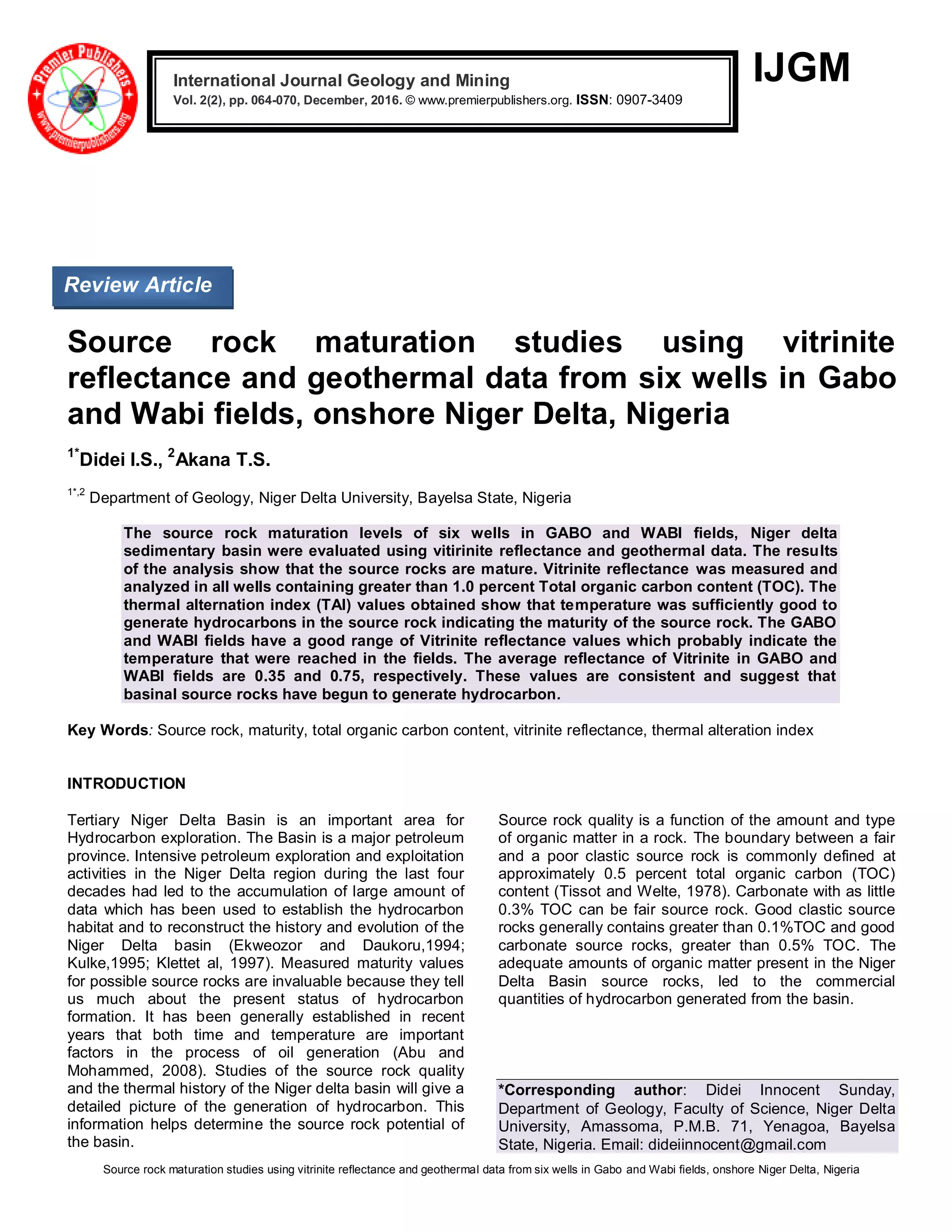 Source rock maturation studies using vitrinite reflectance and ...
