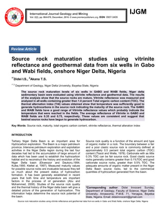 Source rock maturation studies using vitrinite reflectance and ...