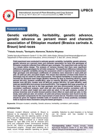 Genetic variability, heritability, genetic advance, genetic advance as percent mean and ...