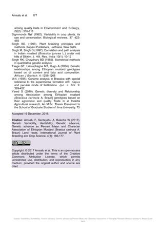 Genetic variability, heritability, genetic advance, genetic advance as percent mean and ...