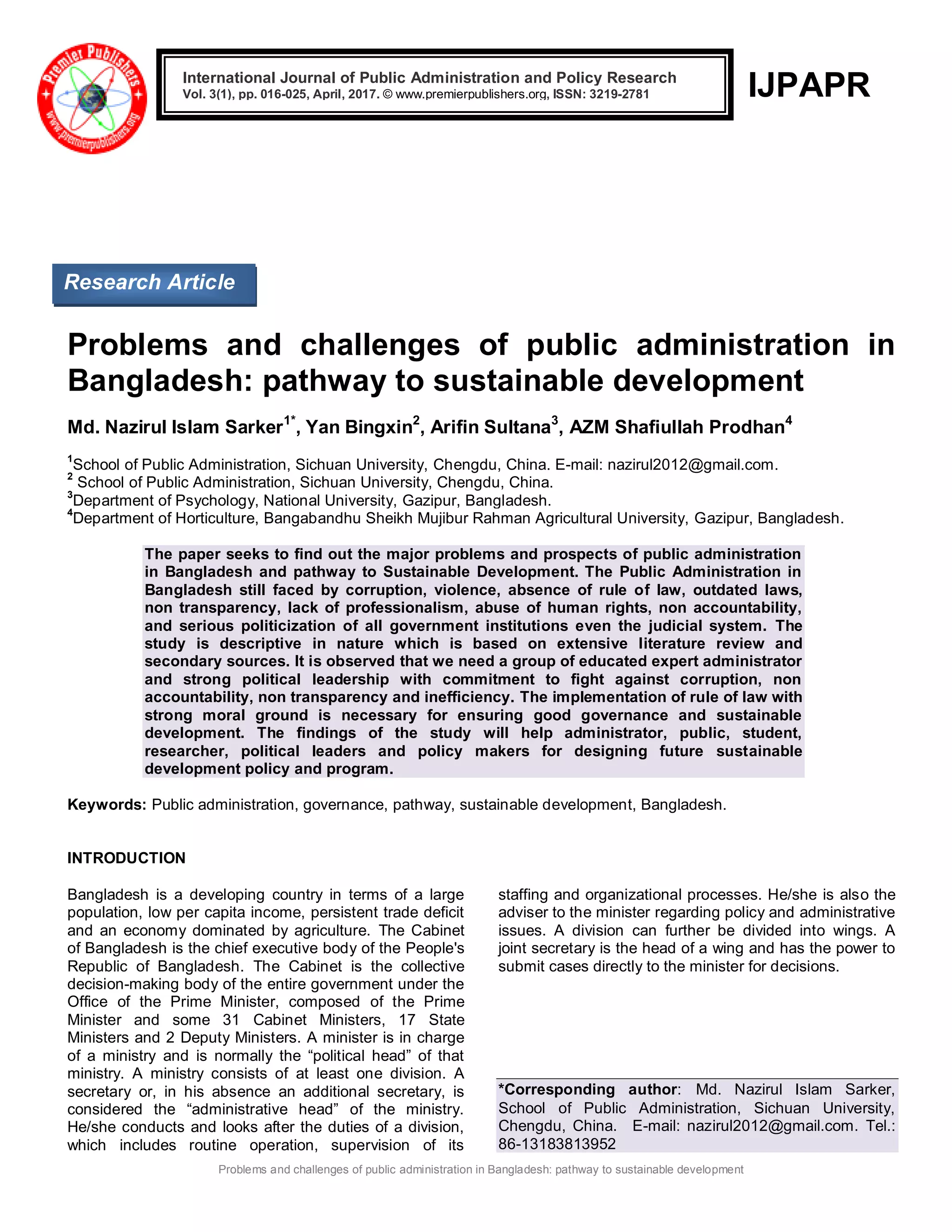 Problems and challenges of public administration in Bangladesh: pathway ...