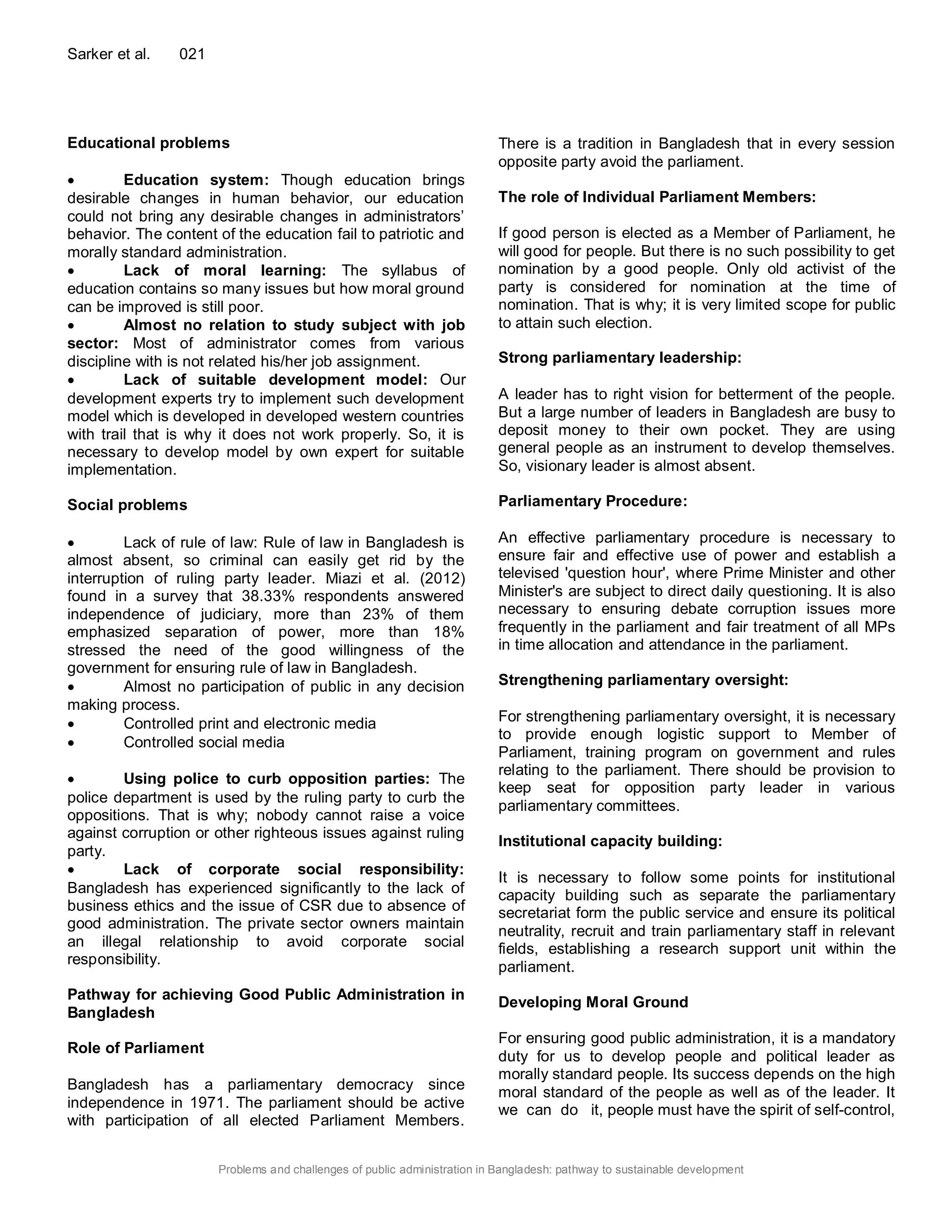 Problems and challenges of public administration in Bangladesh: pathway ...