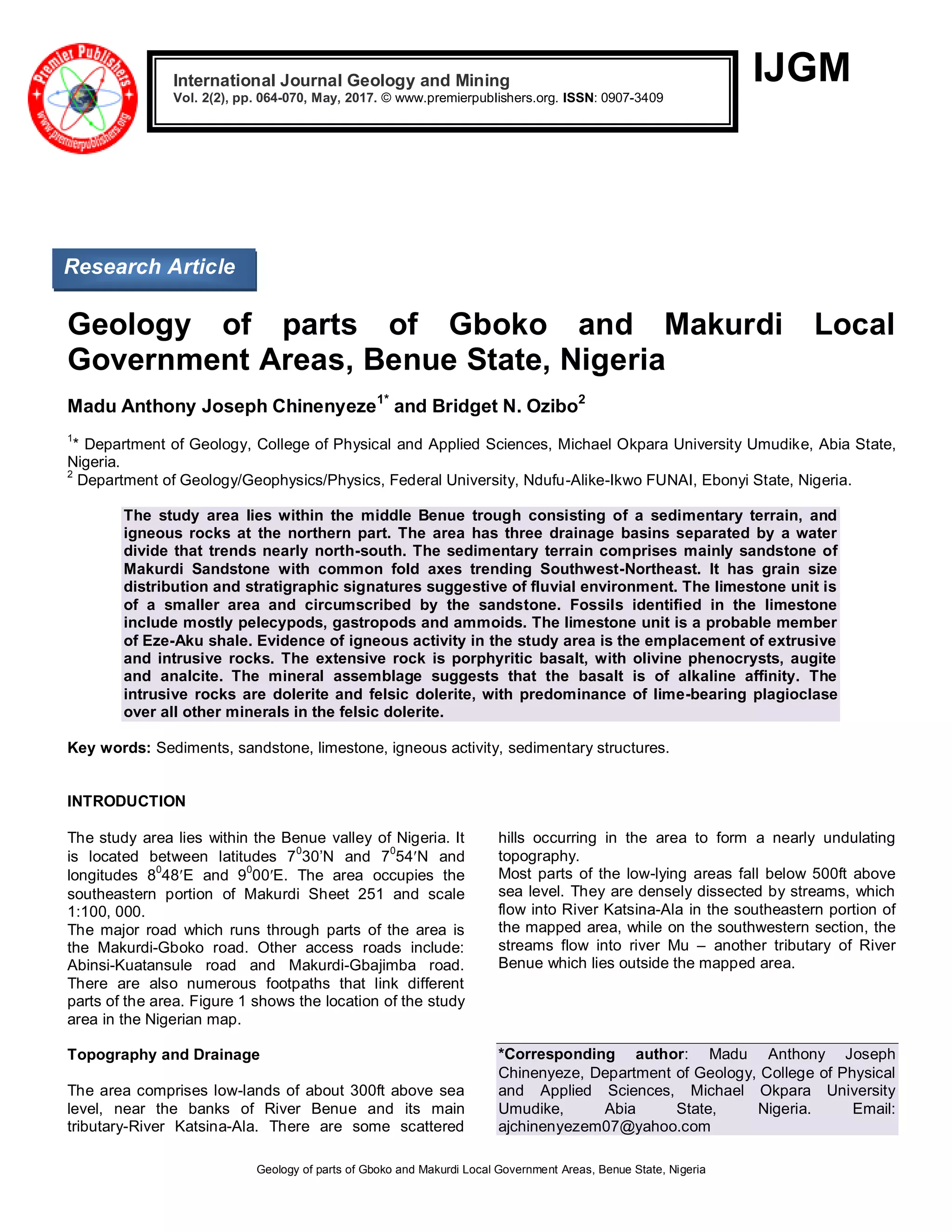 Geology of parts of Gboko and Makurdi Local Government Areas, Benue ...