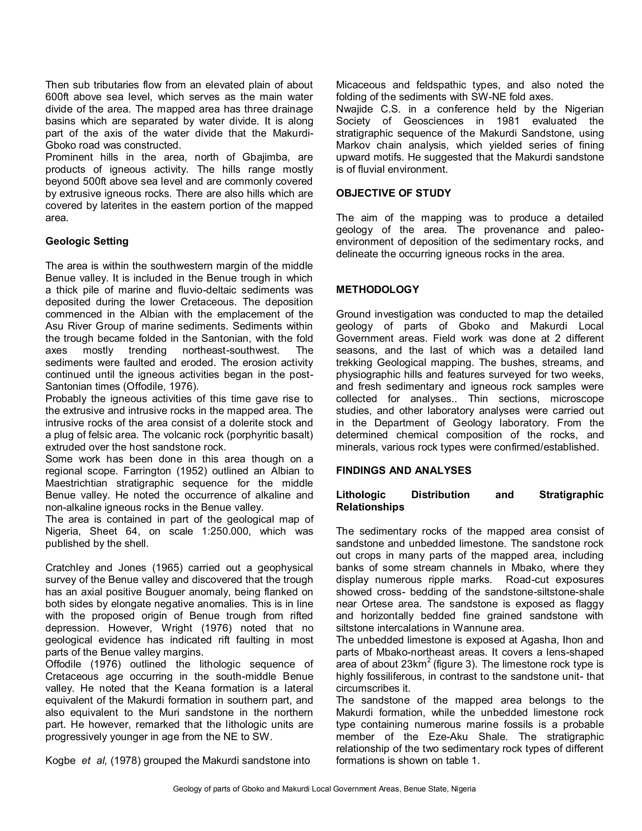 Geology of parts of Gboko and Makurdi Local Government Areas, Benue ...