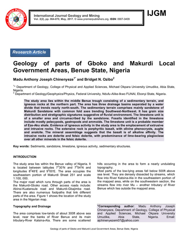 Geology of parts of Gboko and Makurdi Local Government Areas, Benue ...