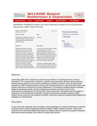 ASEE 2017 WORKSHOP SPECIFIC AND GENERIC PERFORMANCE INDICATORS FOR THE COMPREHENSIVE MEASUREMENT ...