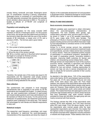 Impact of Village Saving and Loan Associations (VSLAs) in Rubengera ...