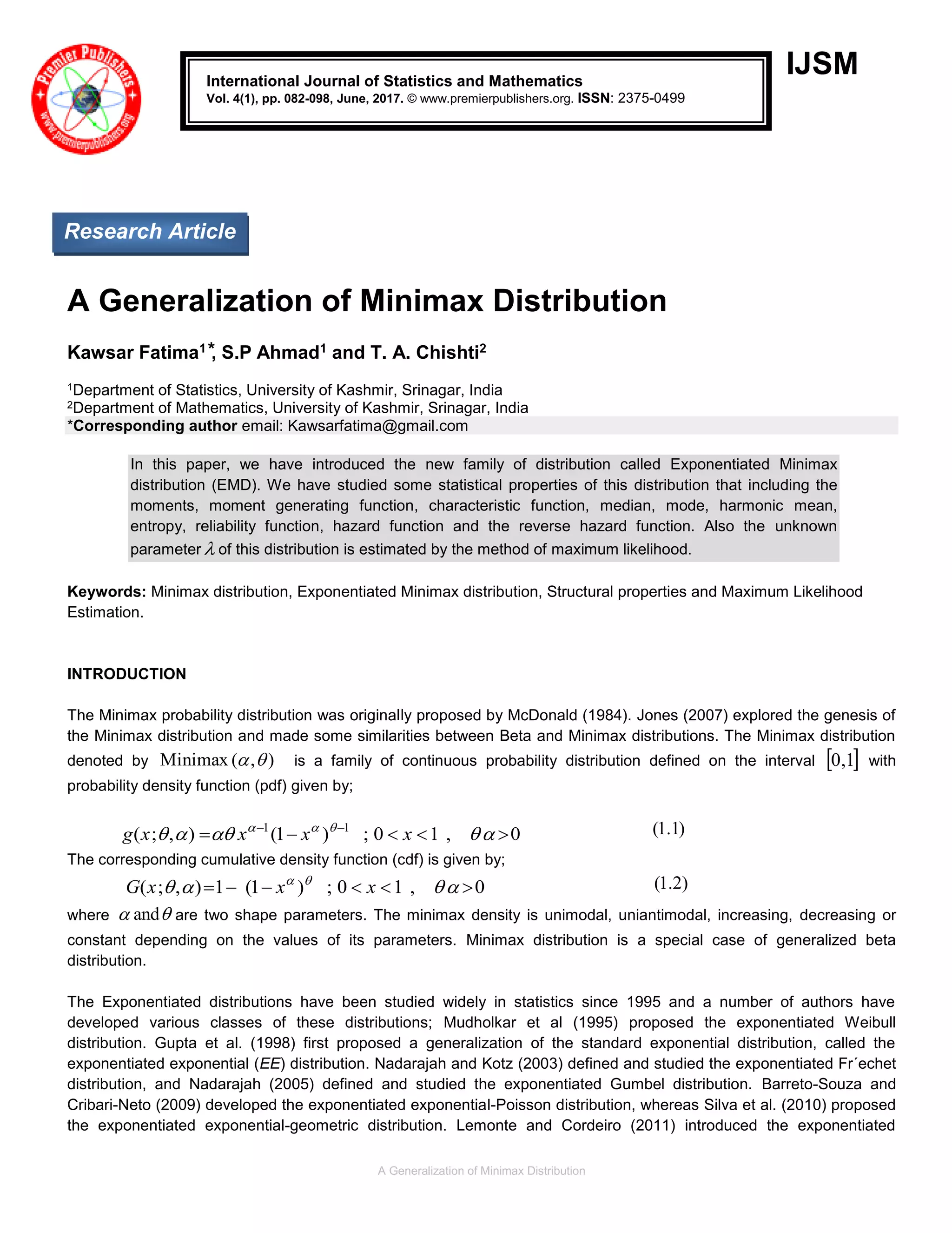 A Generalization of Minimax Distribution | PDF