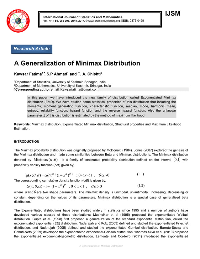 A Generalization of Minimax Distribution | PDF