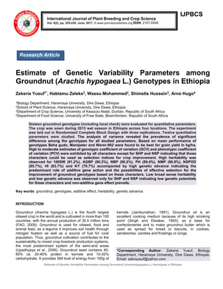 Estimate of Genetic Variability Parameters among Groundnut (Arachis hypogaea L.) Genotypes in ...