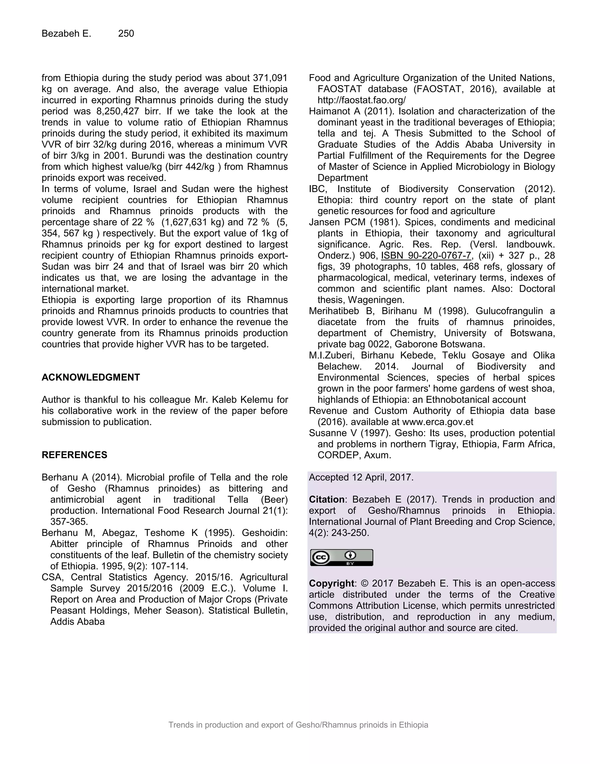 Trends in production and export of Gesho/Rhamnus prinoids in Ethiopia | PDF