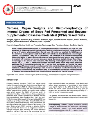 Carcass, Organ Weights and Histo-morphology of Internal Organs of Sows ...