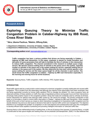 Exploring Queuing Theory to Minimize Traffic Congestion Problem in ...