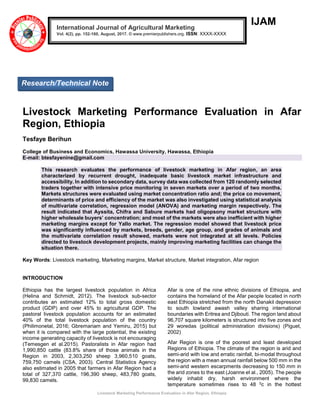 Livestock Marketing Performance Evaluation in Afar Region, Ethiopia | PDF
