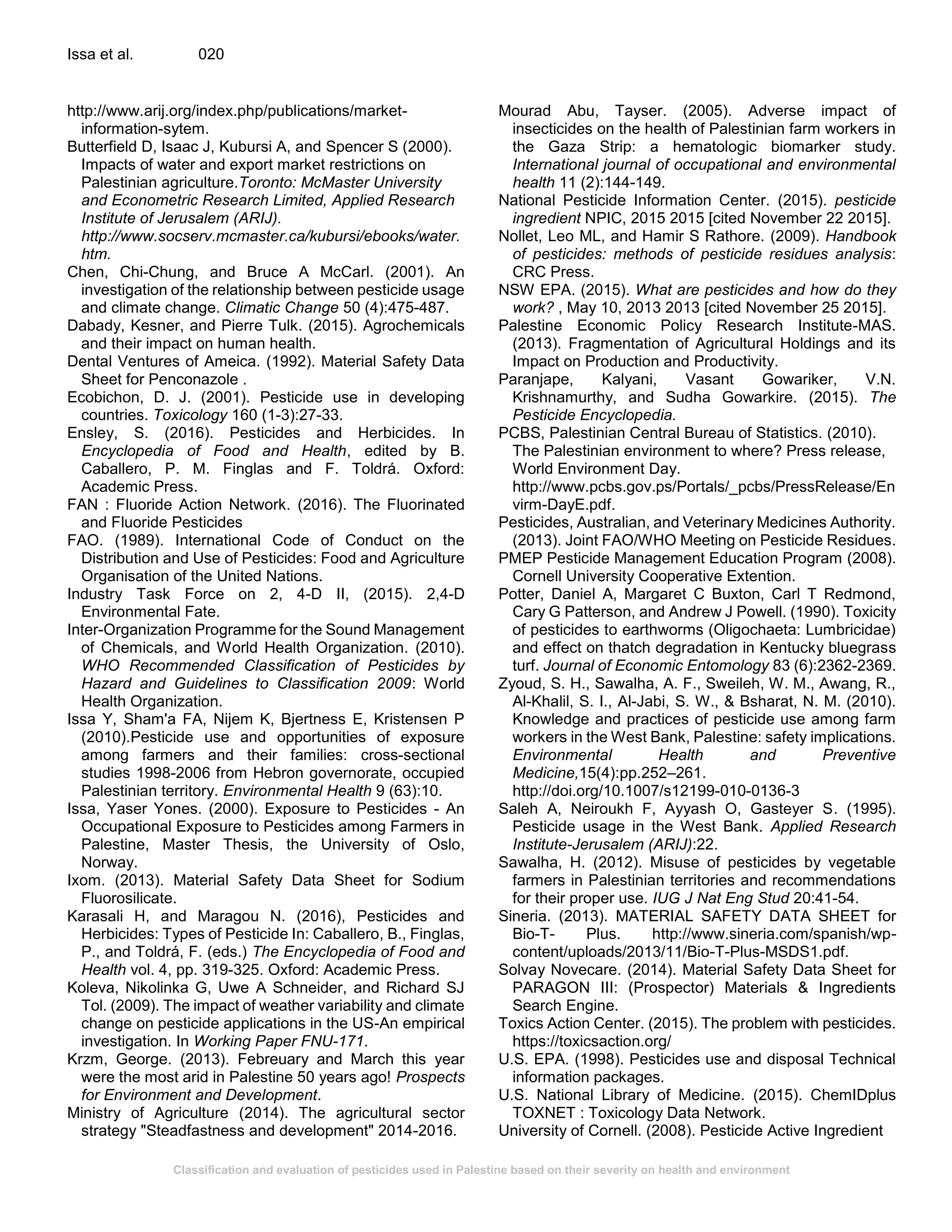 Classification and evaluation of pesticides used in Palestine based on ...