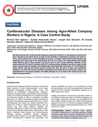 Cardiovascular Diseases among Agro-Allied Company Workers in Nigeria: A ...