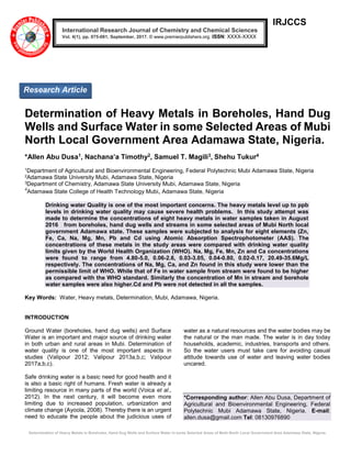 Determination of Heavy Metals in Boreholes, Hand Dug Wells and Surface ...