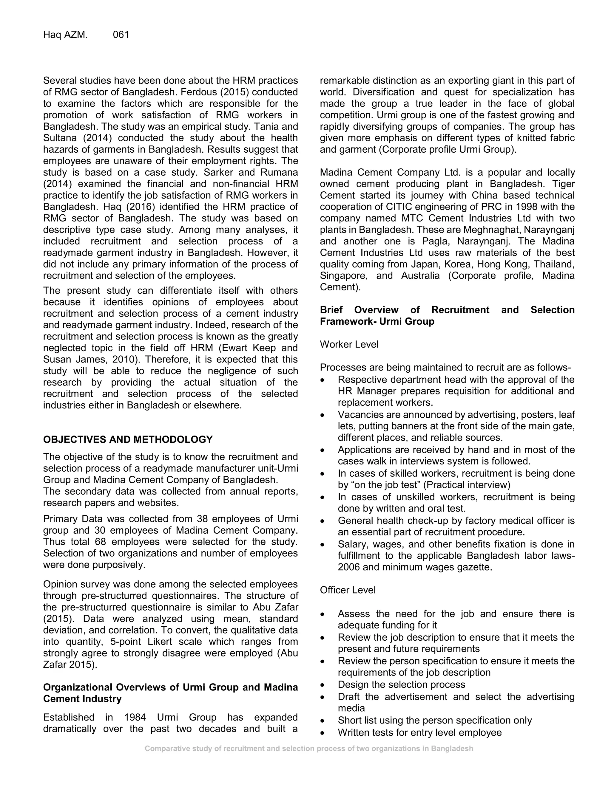 Comparative study of recruitment and selection process of two ...