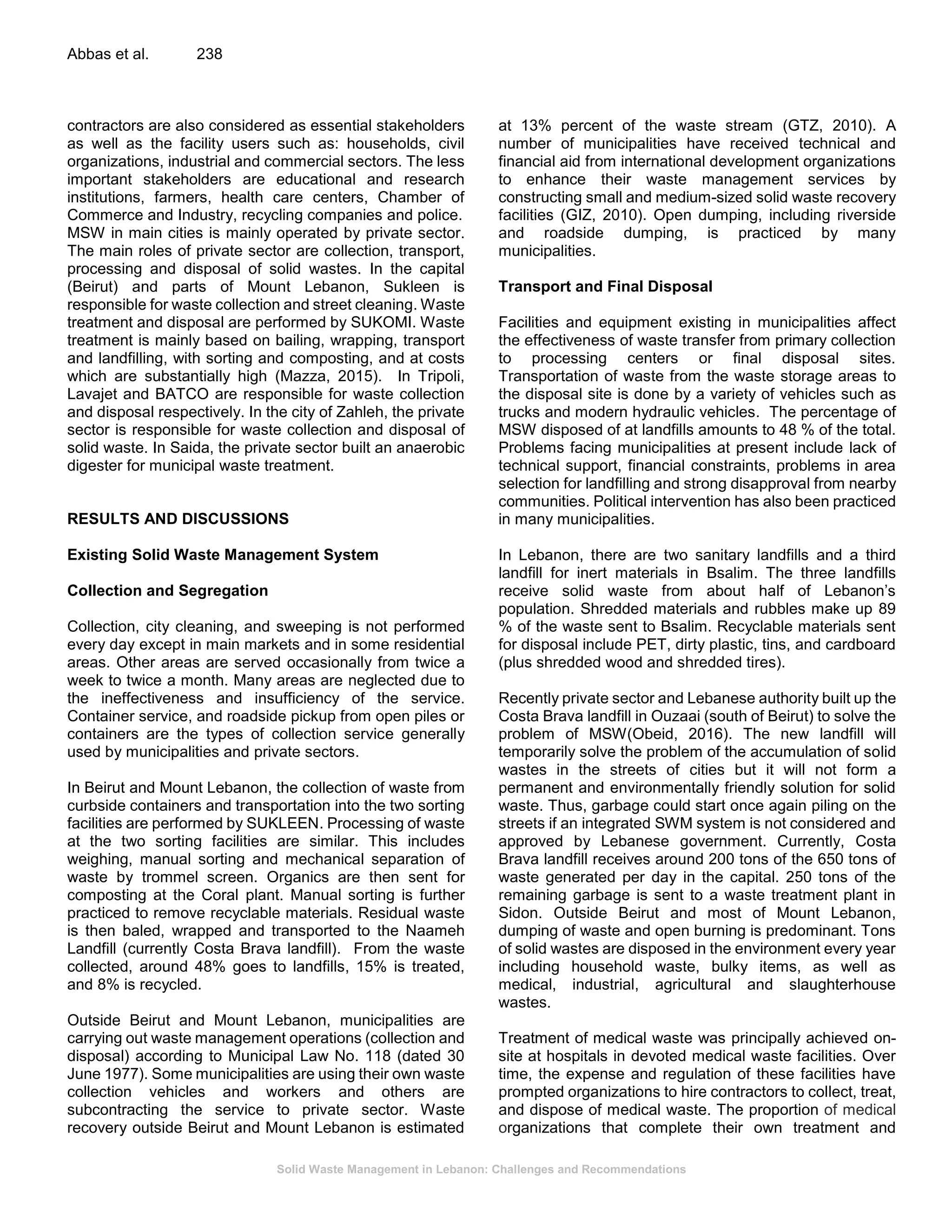 Solid Waste Management in Lebanon: Challenges and Recommendations | PDF