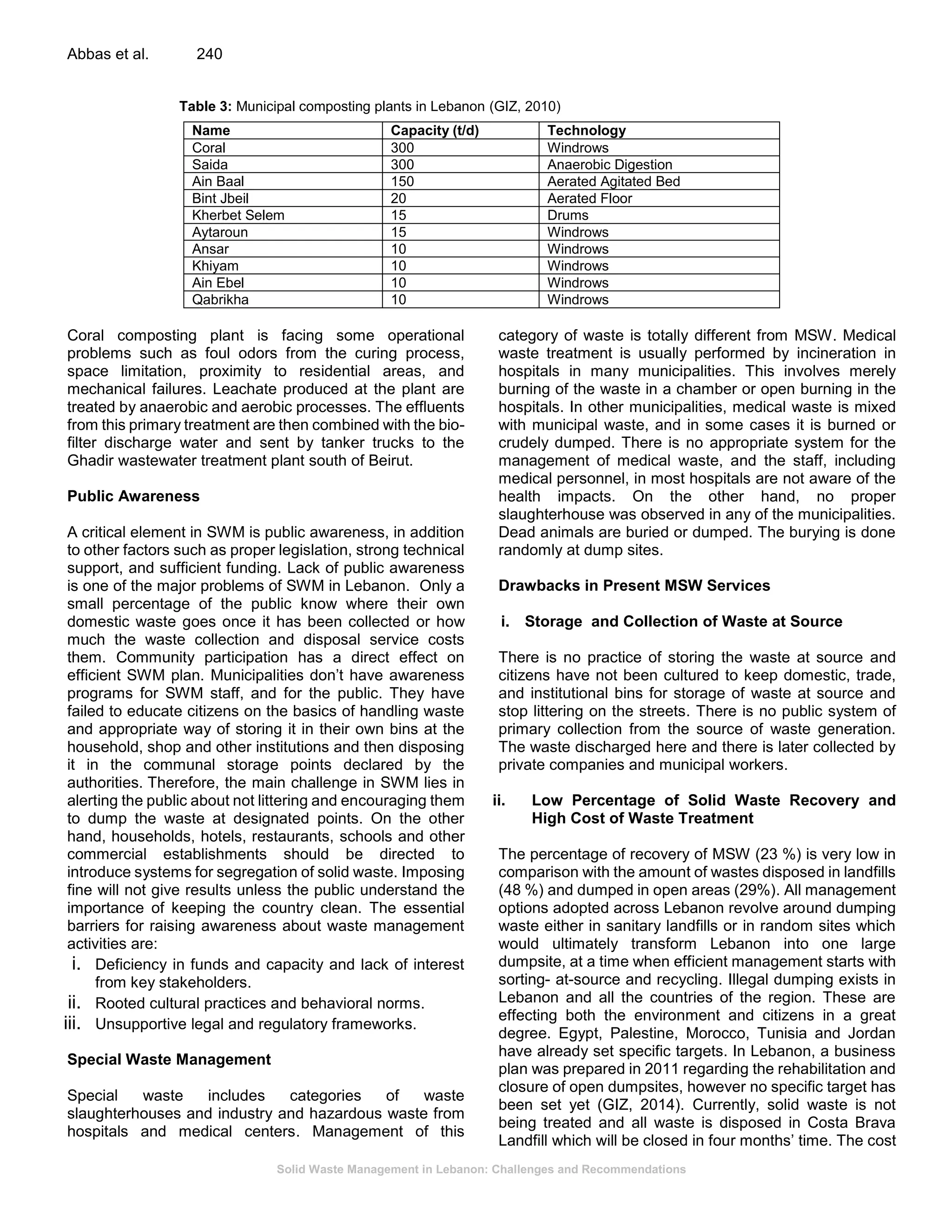Solid Waste Management in Lebanon: Challenges and Recommendations | PDF