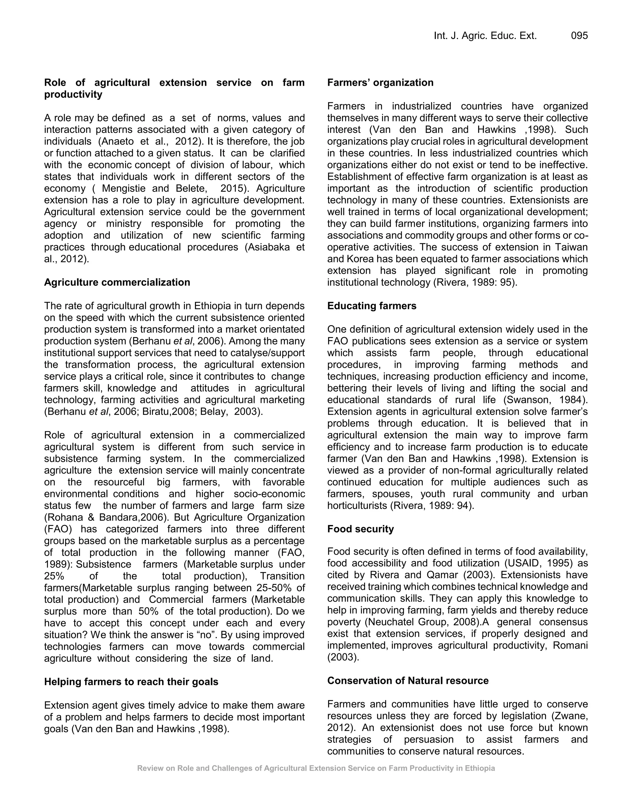 Review on Role and Challenges of Agricultural Extension Service on Farm ...