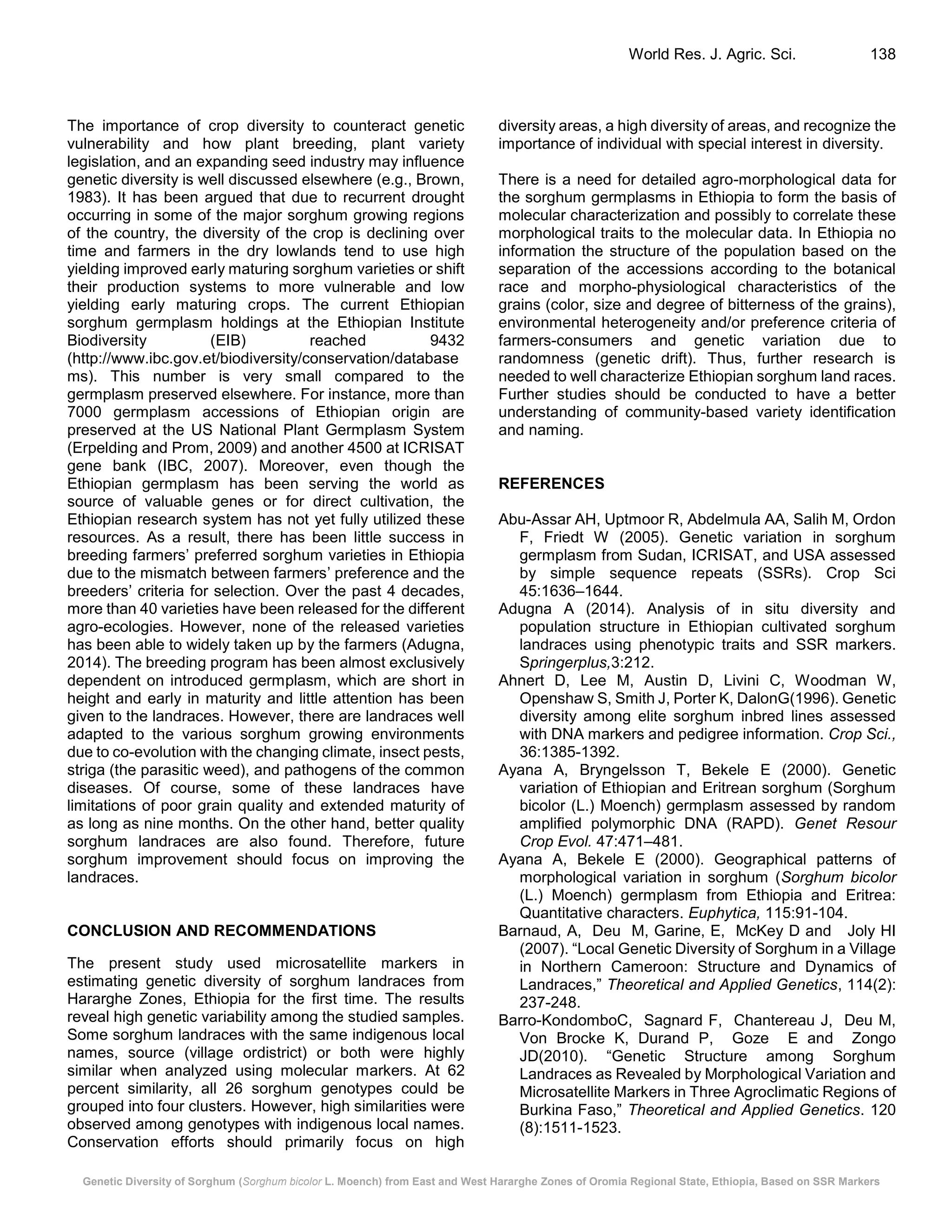 Genetic Diversity of Sorghum (Sorghum bicolor L. Moench) from East and ...
