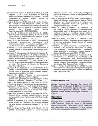 In Vitro Combine Interactions of Antimicrobial Agents with Plant ...