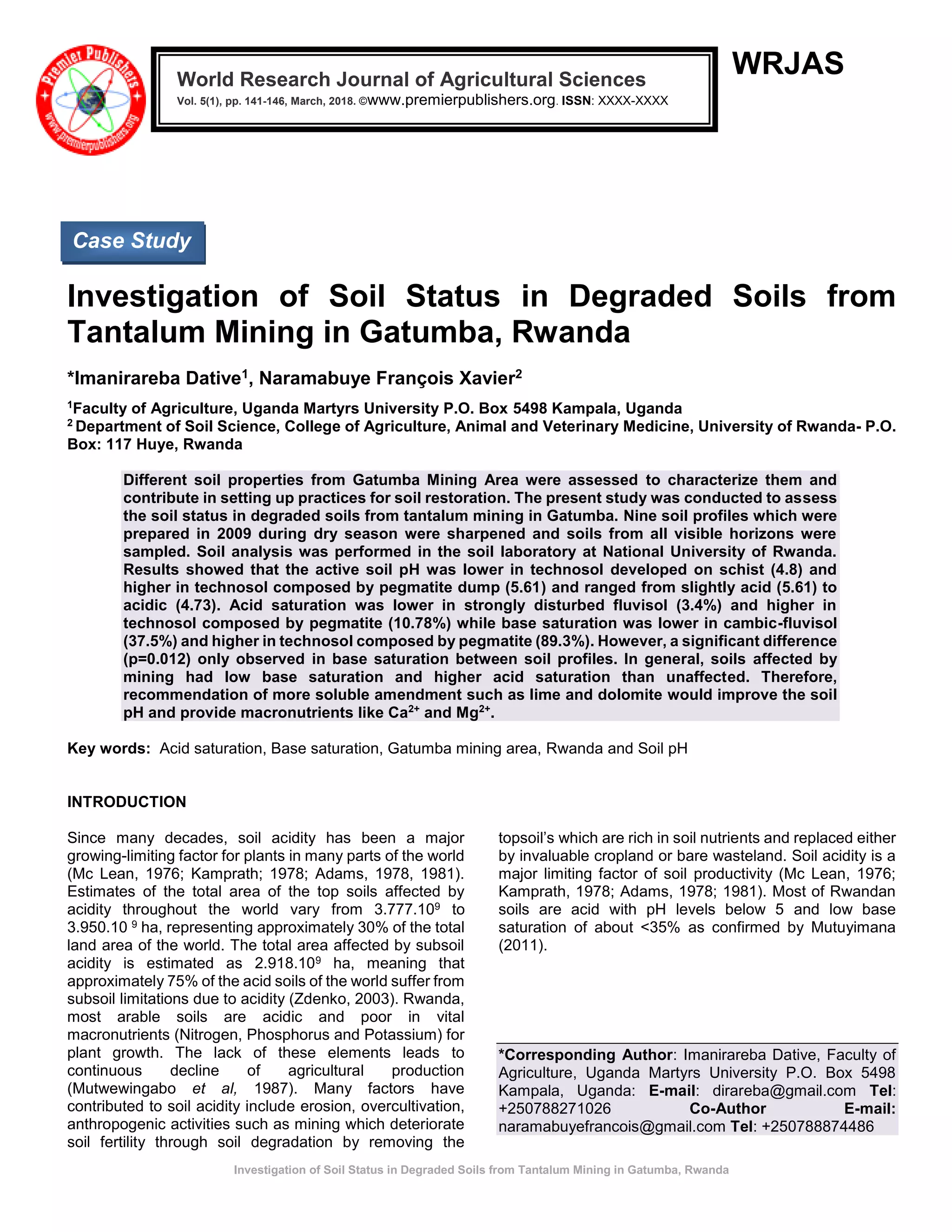 Investigation of Soil Status in Degraded Soils from Tantalum Mining in ...