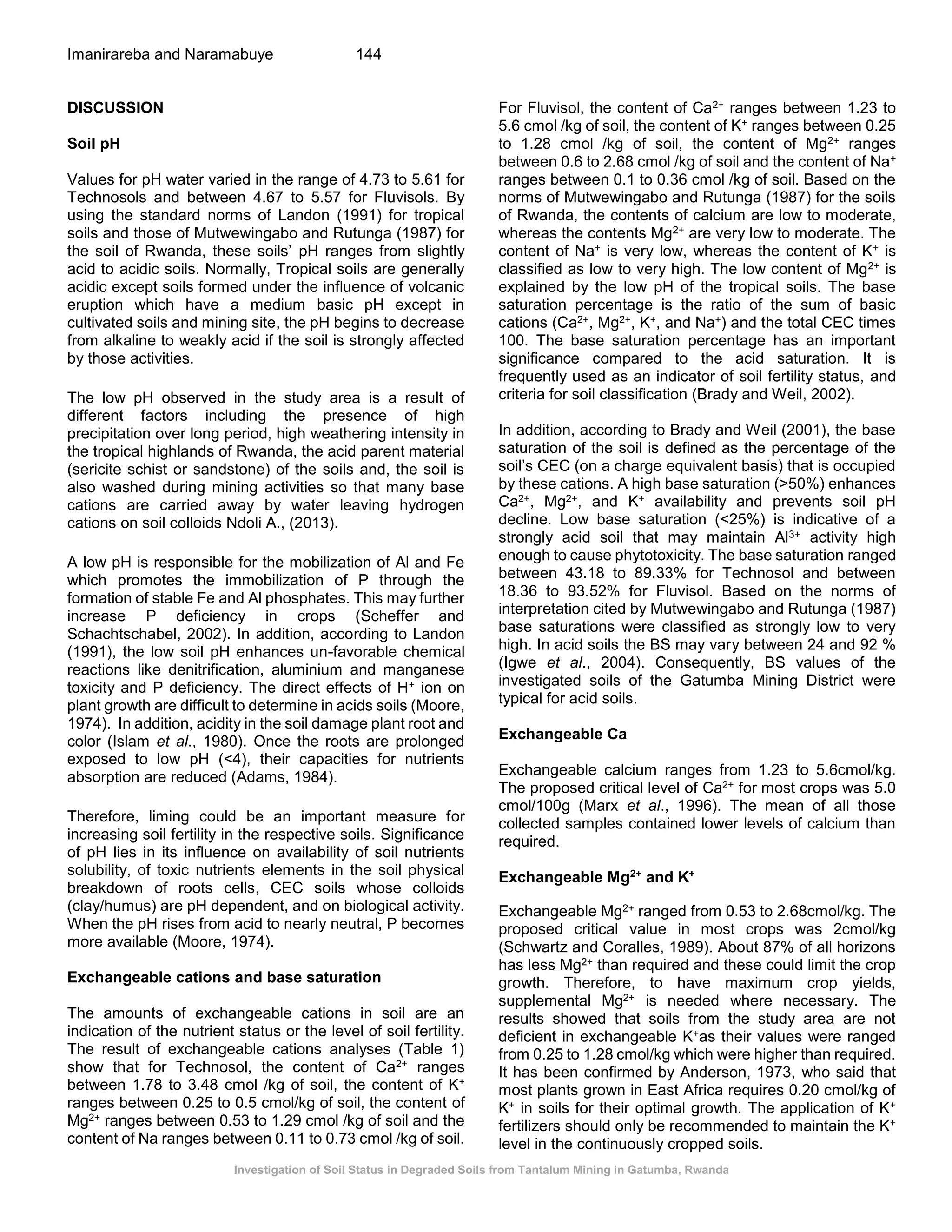 Investigation of Soil Status in Degraded Soils from Tantalum Mining in Gatumba, Rwanda | PDF
