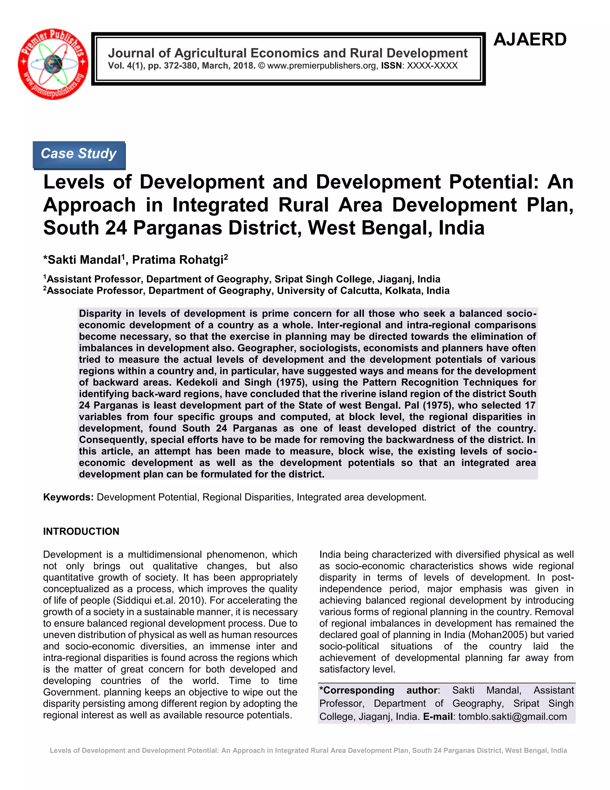 Levels of Development and Development Potential: An Approach in ...