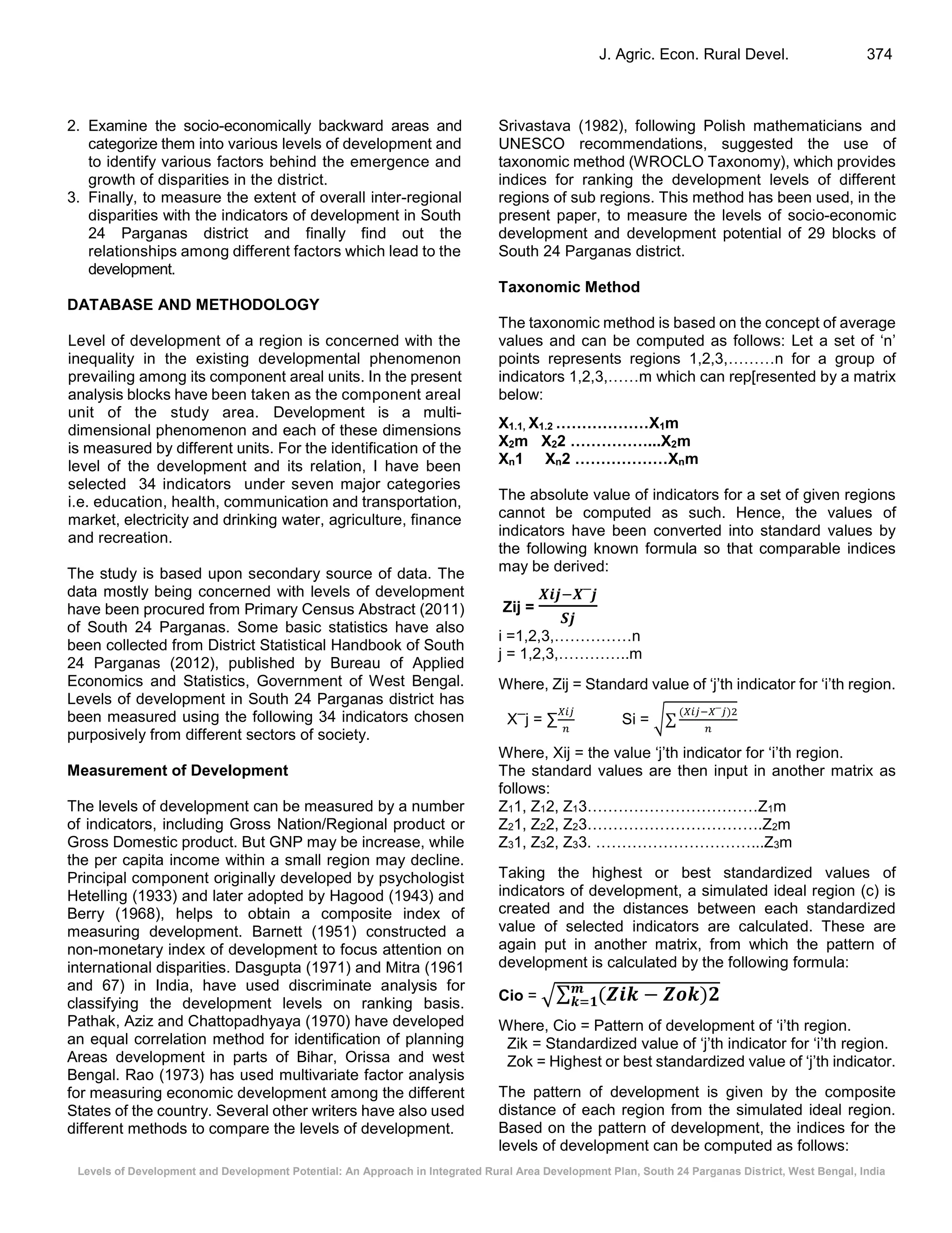 Levels of Development and Development Potential: An Approach in ...