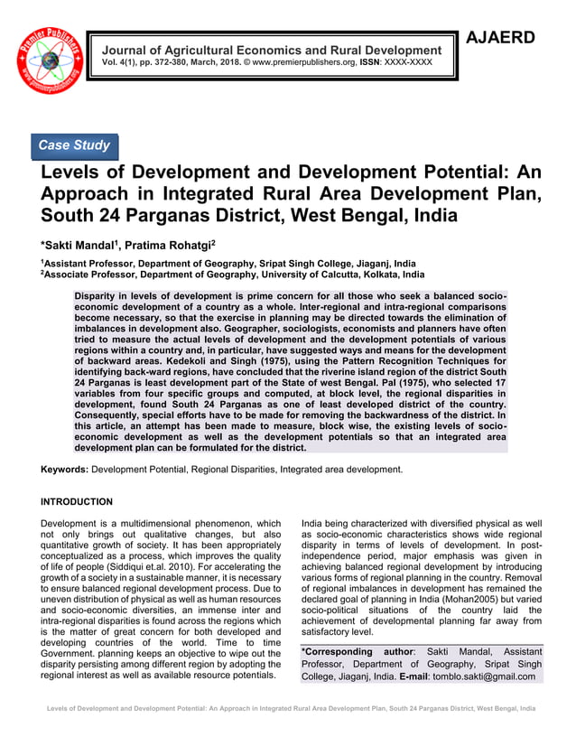 Levels of Development and Development Potential: An Approach in ...