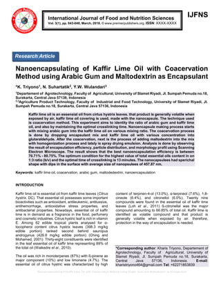 Nanoencapsulating of Kaffir Lime Oil with Coacervation Method using ...