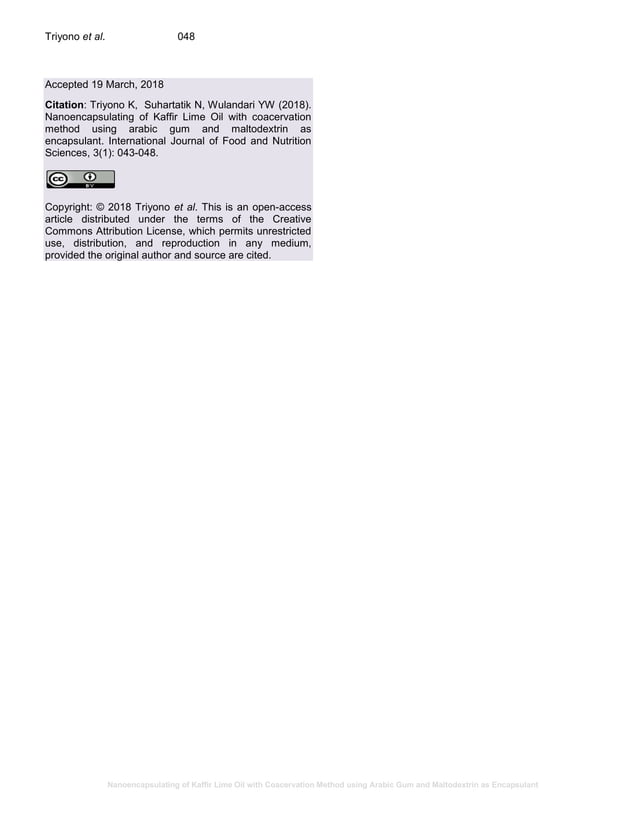 Nanoencapsulating of Kaffir Lime Oil with Coacervation Method using ...