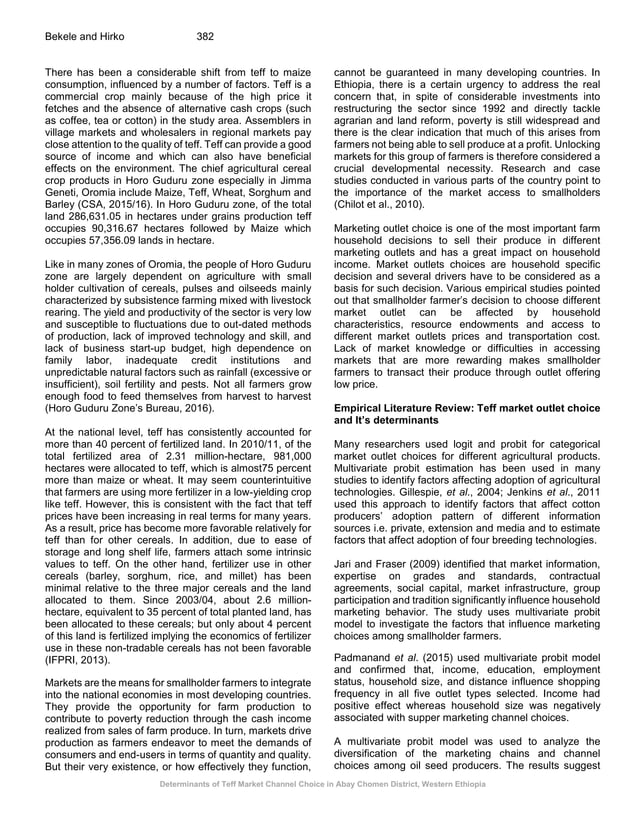 Determinants of Teff Market Channel Choice in Abay Chomen District, Western Ethiopia | PDF